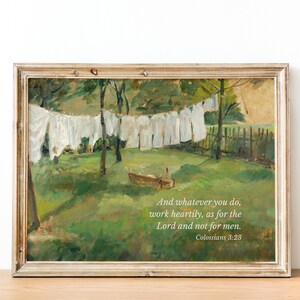 Colossians 3:23 Christian Vintage Wall Art | Bible Verse Oil Painting ...