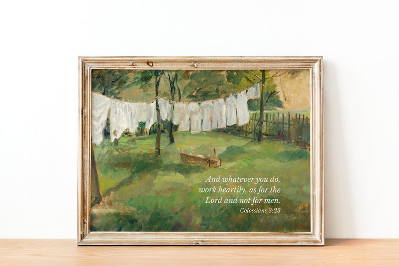 Colossians 3:23 Christian Vintage Wall Art | Bible Verse Oil Painting ...