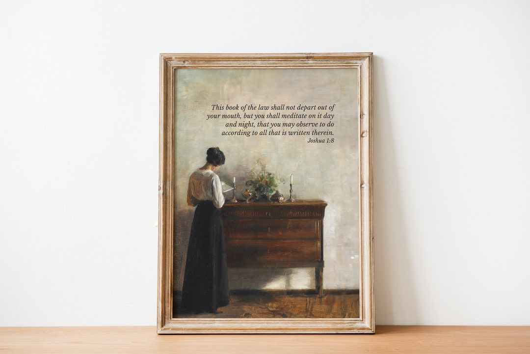 Joshua 1:8 Christian Vintage Wall Art | Bible Verse Oil Painting ...