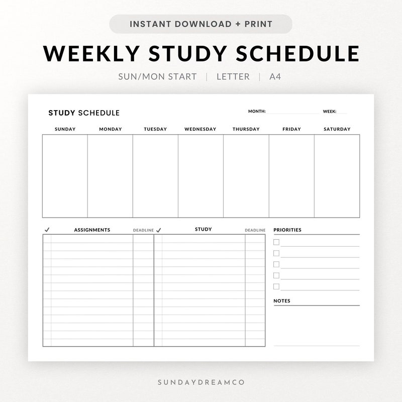Weekly College Schedule - Etsy UK