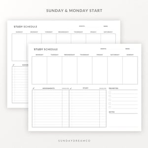 Study Weekly Planner Printable, Minimalist Study Schedule, Weekly ...
