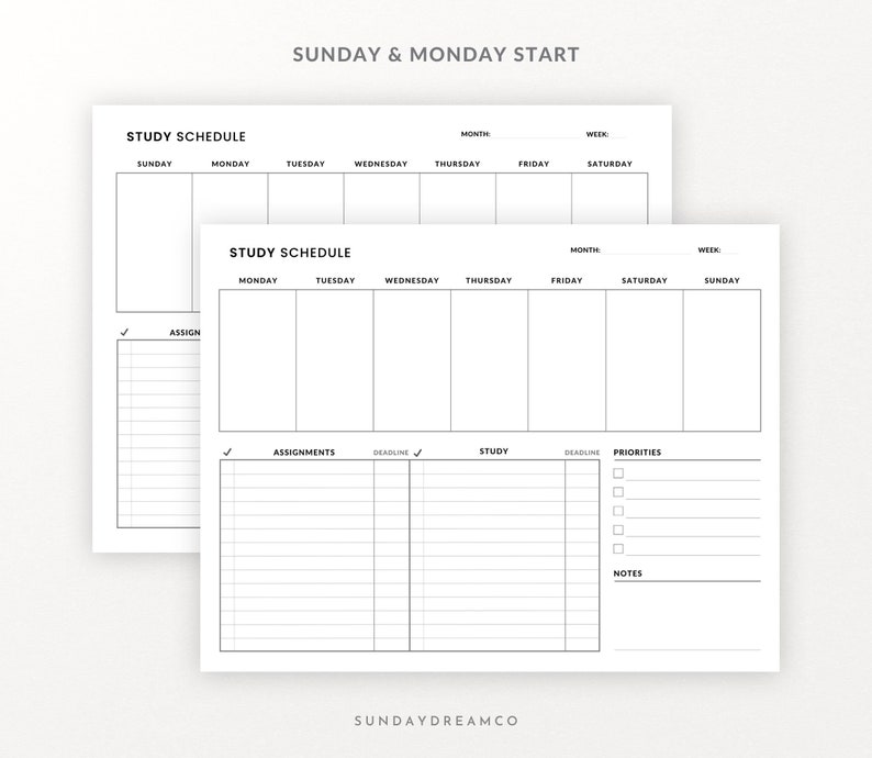 Study Weekly Planner Printable, Minimalist Study Schedule, Weekly ...