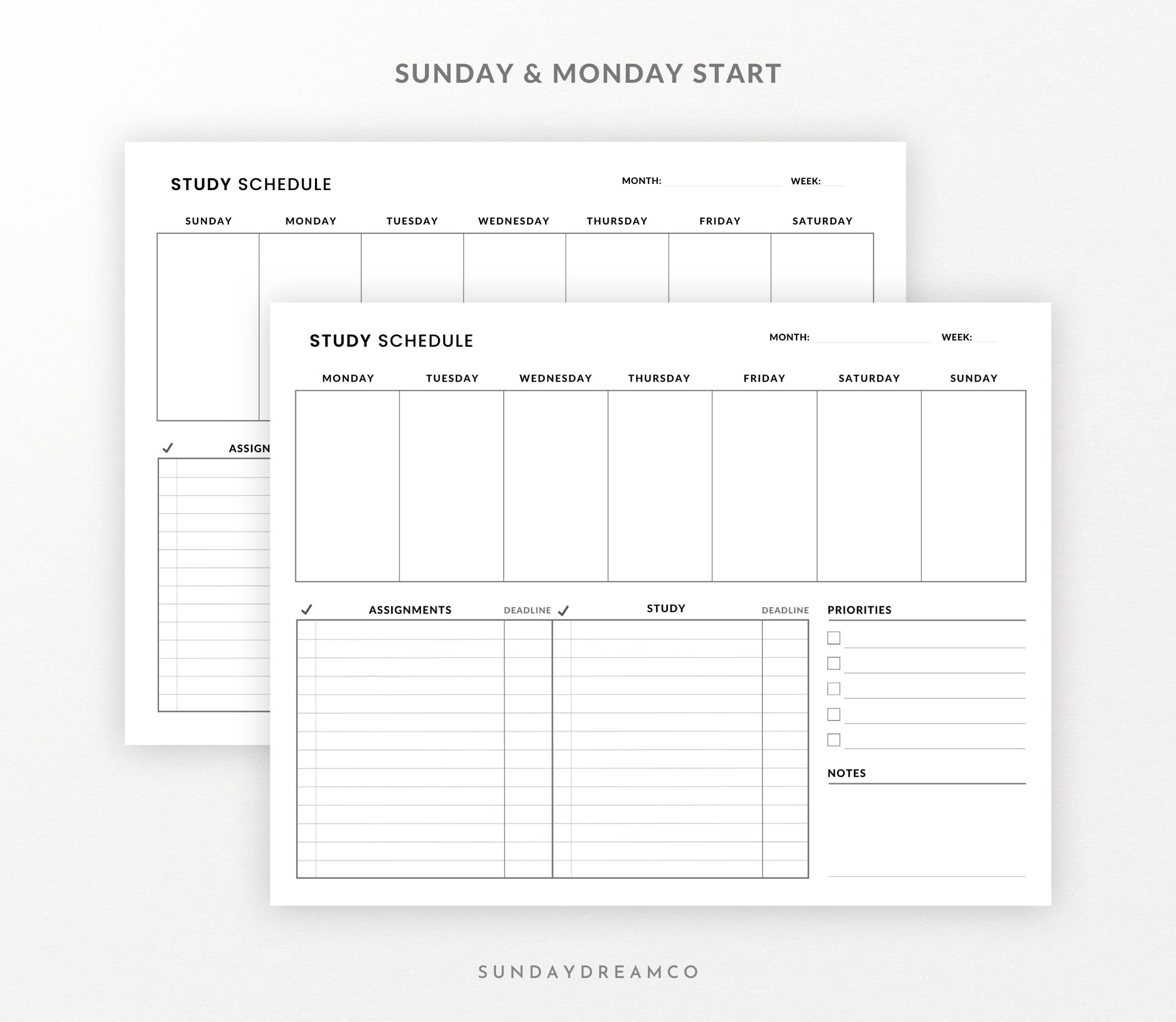 Study Weekly Planner Printable, Minimalist Study Schedule, Weekly ...