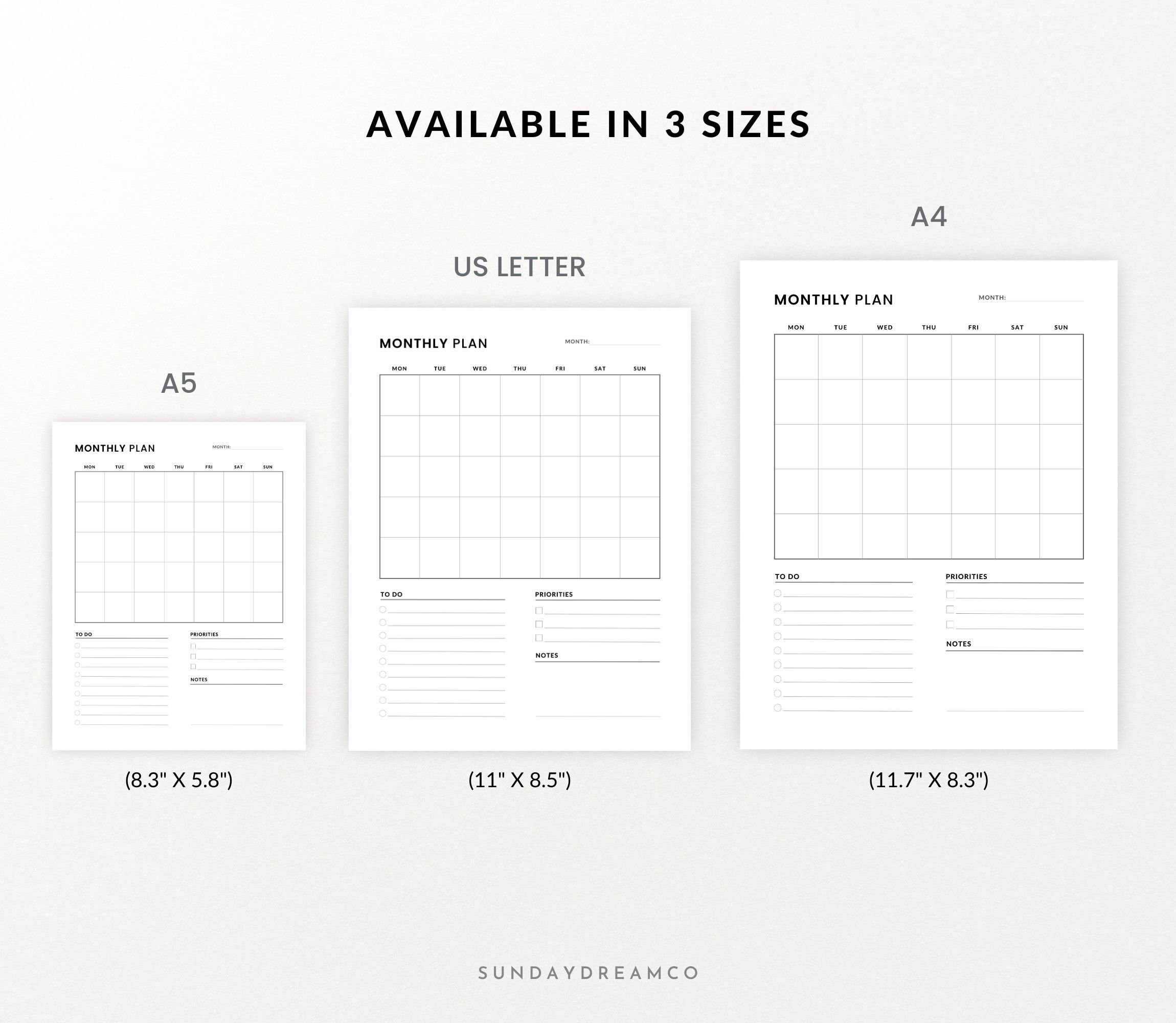 Monthly Planner Printable, Minimalist Planner Printable, Digital ...