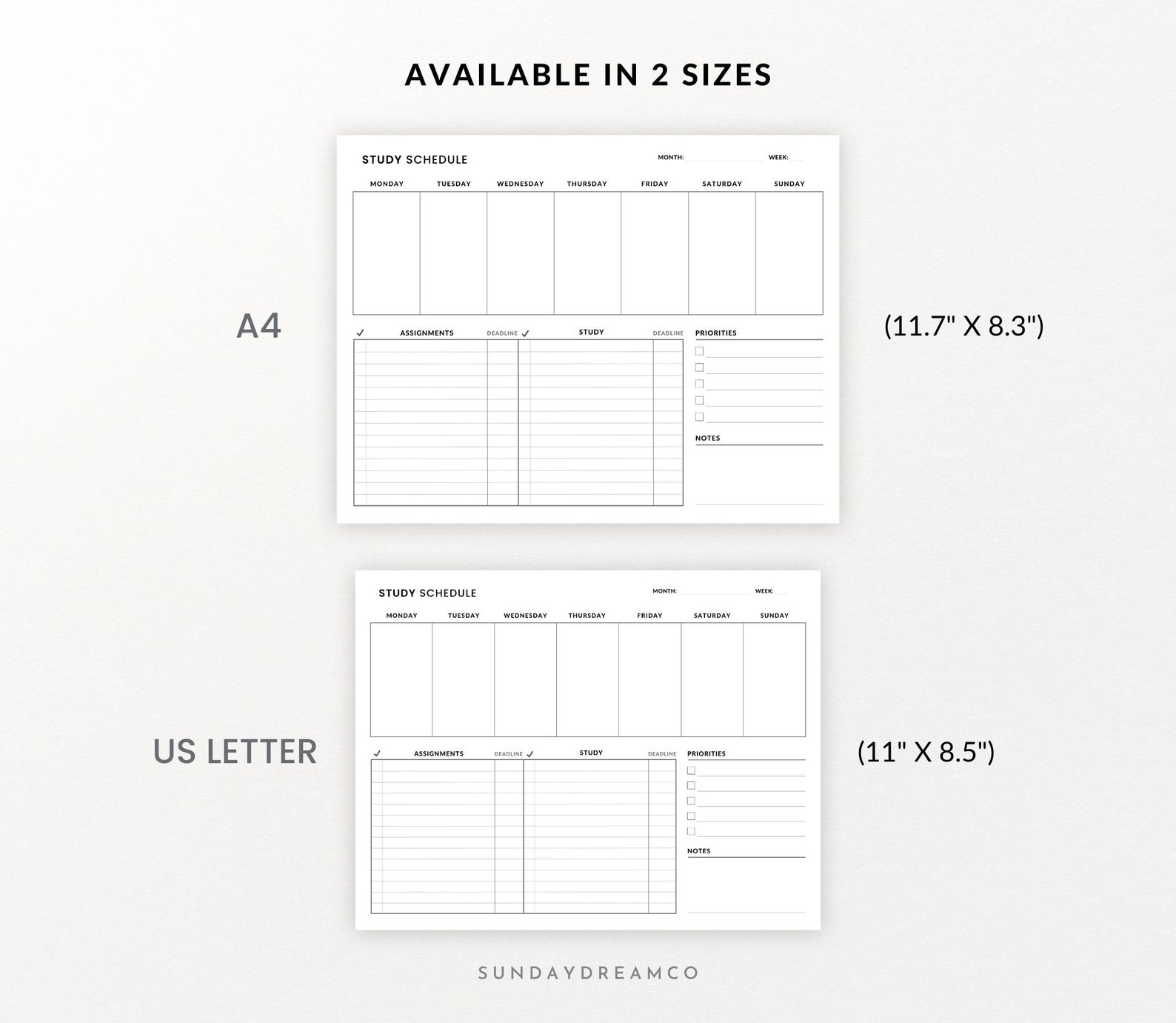 Study Weekly Planner Printable, Minimalist Study Schedule, Weekly ...
