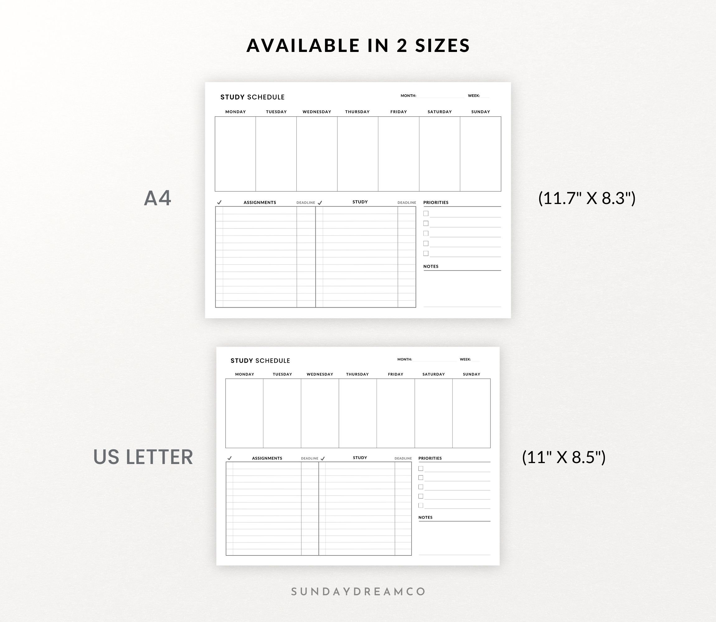 Study Weekly Planner Printable, Minimalist Study Schedule, Weekly ...