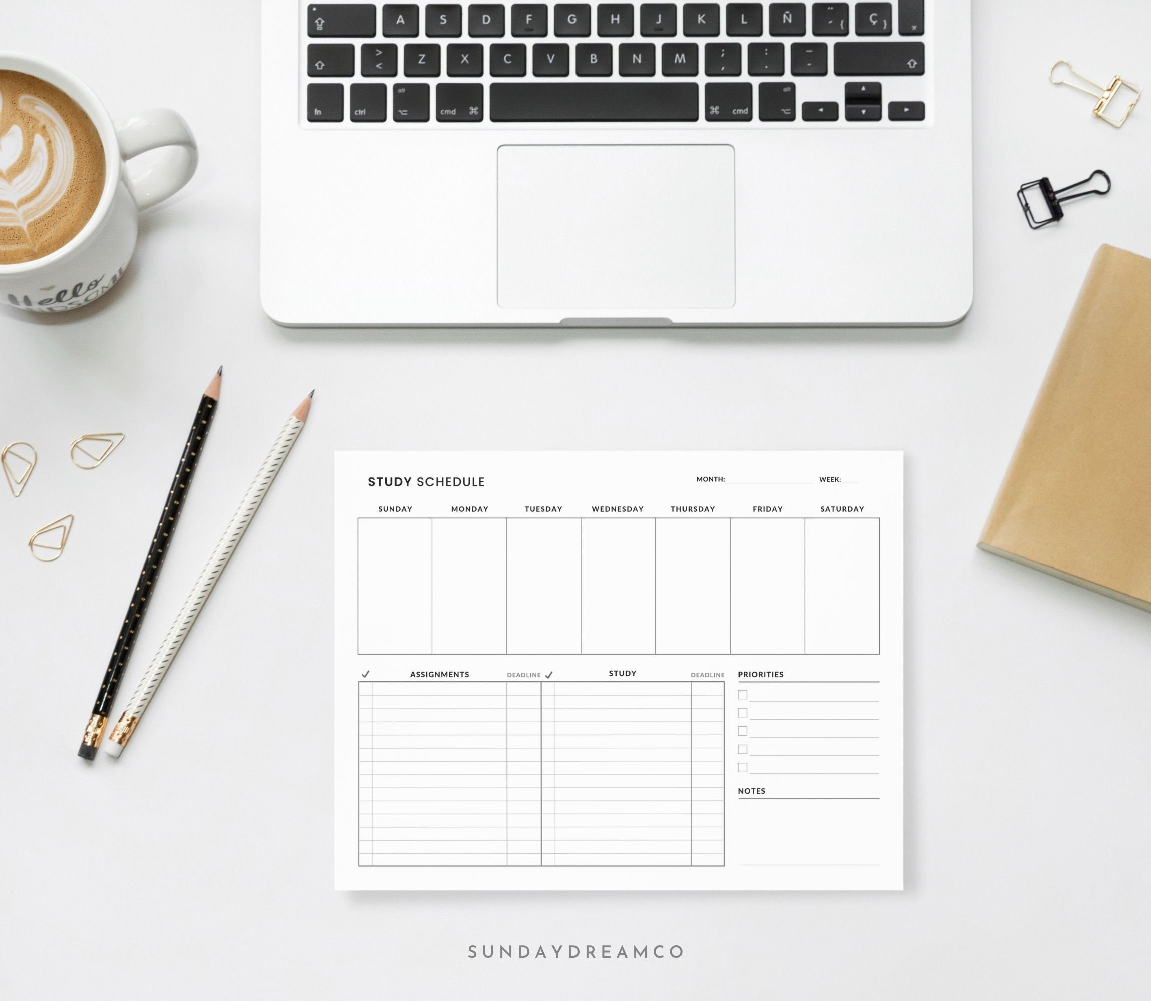 Study Weekly Planner Printable, Minimalist Study Schedule, Weekly ...