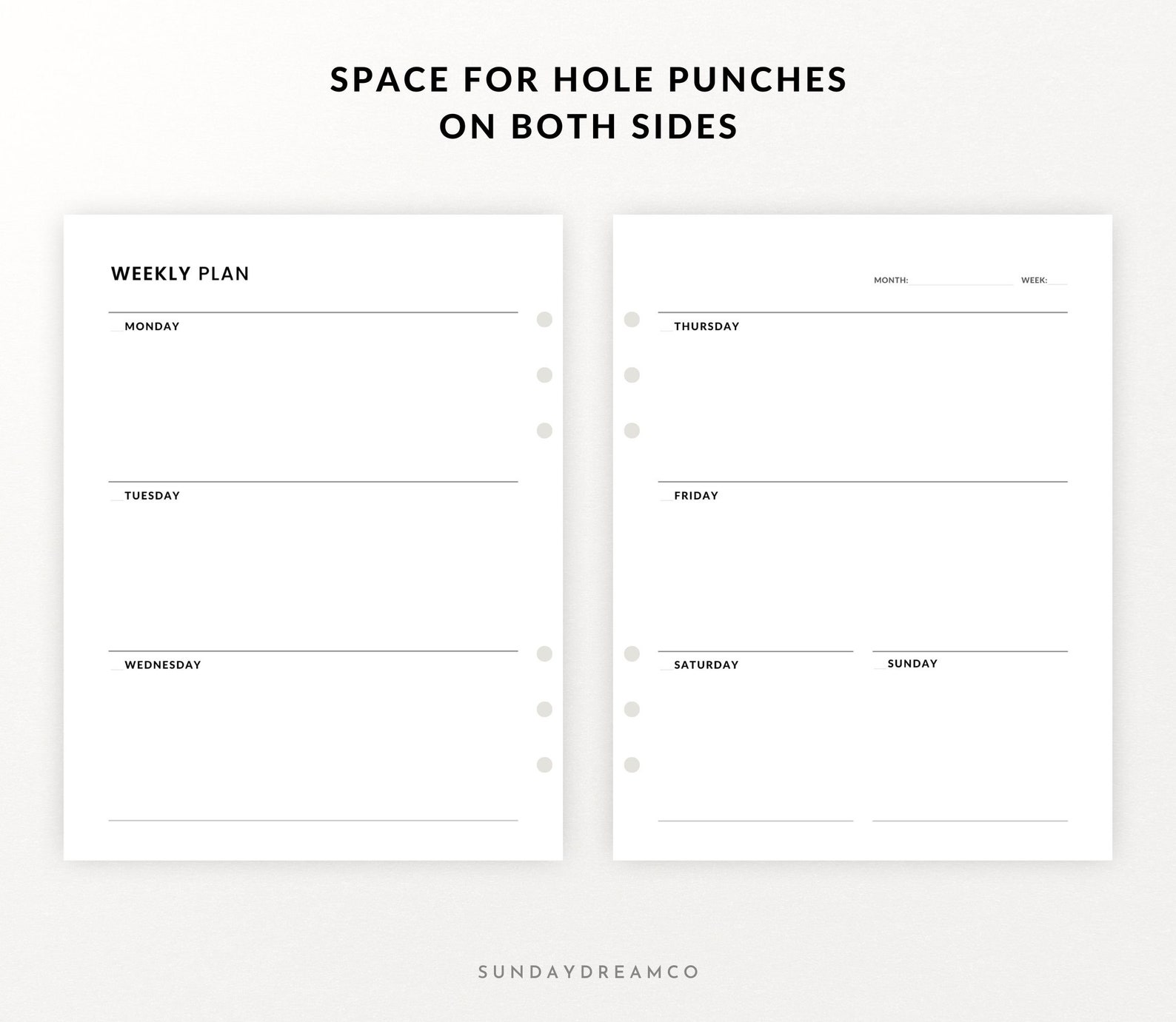 Week on 2 Pages, Minimal Weekly Planner Printable Pdf,week at a Glance ...
