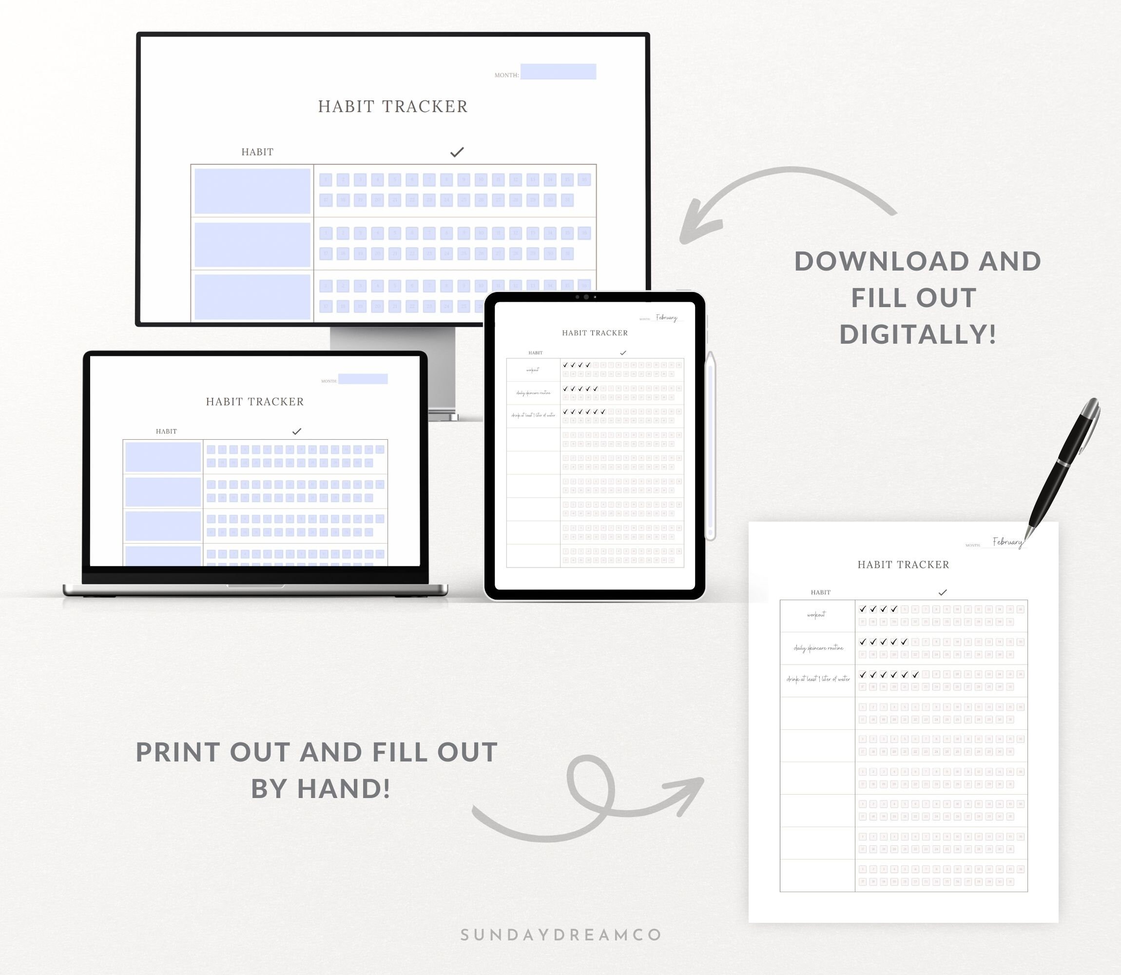 Printable Monthly Habit Tracker, 30 Day Habit Challenge, Habit Tracker ...