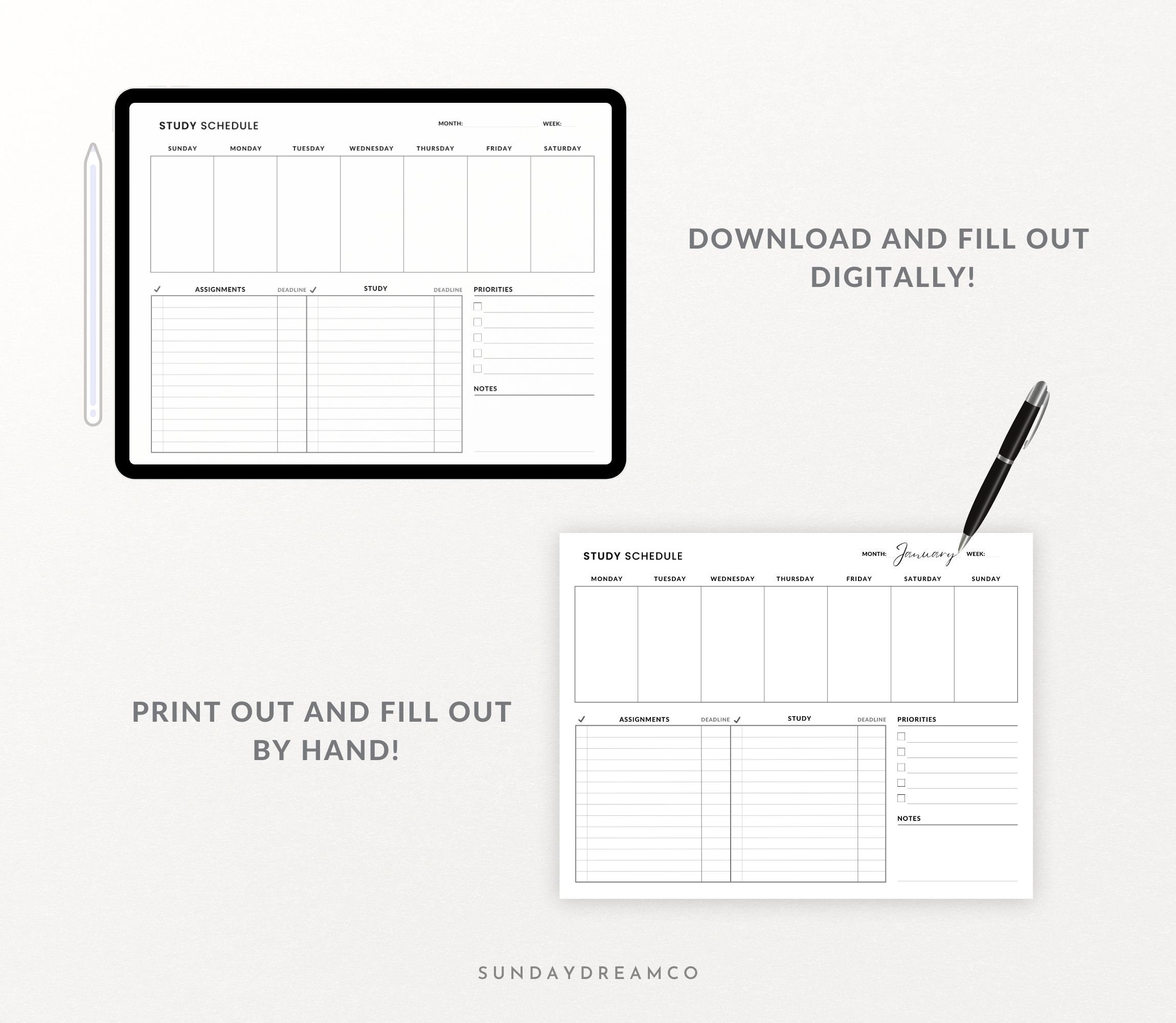 Study Weekly Planner Printable, Minimalist Study Schedule, Weekly ...