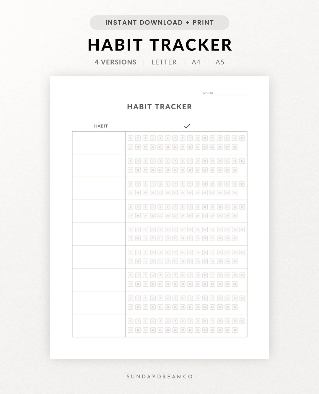 Printable Monthly Habit Tracker, 30 Day Habit Challenge, Habit Tracker ...