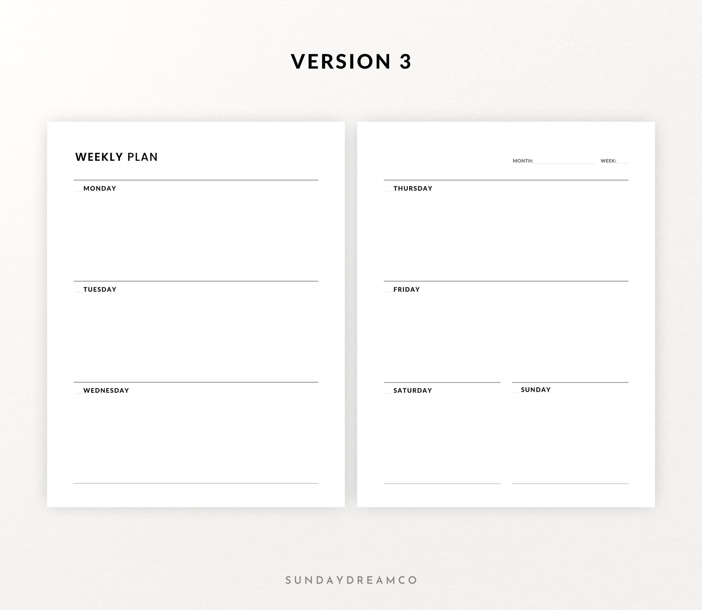 Week on 2 Pages, Minimal Weekly Planner Printable Pdf,week at a Glance ...