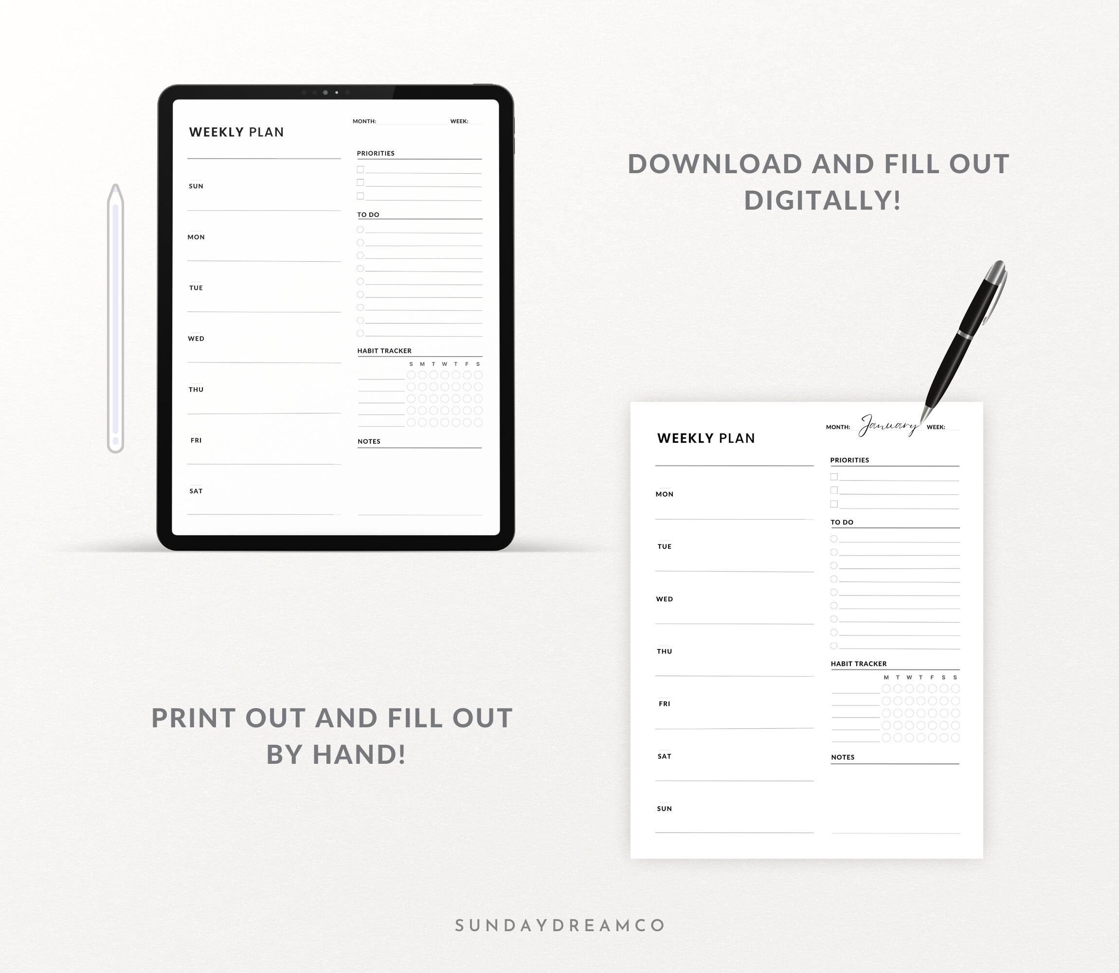 2023 Weekly Printable, Week at A Glance, Weekly Habit Tracker, Weekly ...