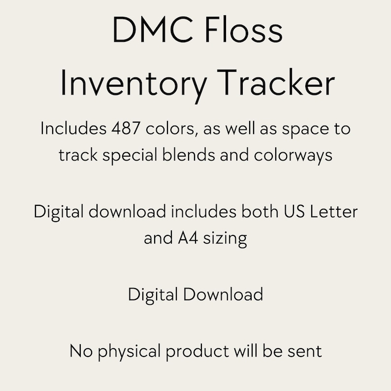 DMC Floss Inventory Tracker Printable Digital Download [PDF, US Letter ...