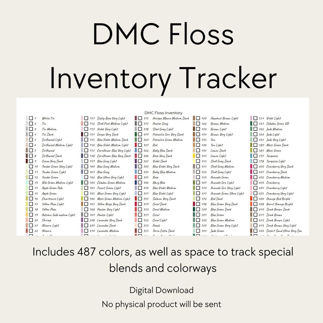 DMC Floss Inventory Tracker Printable Digital Download [PDF, US Letter ...