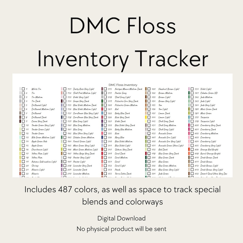 DMC Floss Inventory Tracker Printable Digital Download [PDF, US Letter ...