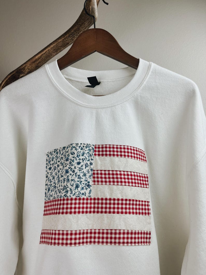 American Flag Sweatshirt - Hand Sewn Applique Flag - USA Crewneck ...