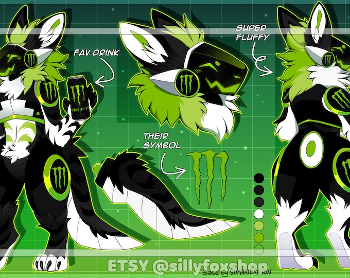 MONSTER ENERGY X PROTOGEN Dark Cool Black Green Protogen Fursona Furry Huge Adopt Reference ...