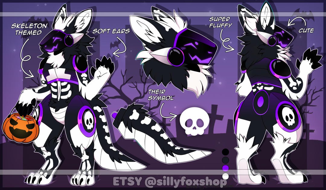 Halloween Skeleton Theme Protogen Cute Fursona Adopt Full Reference Sheet Ref - Etsy