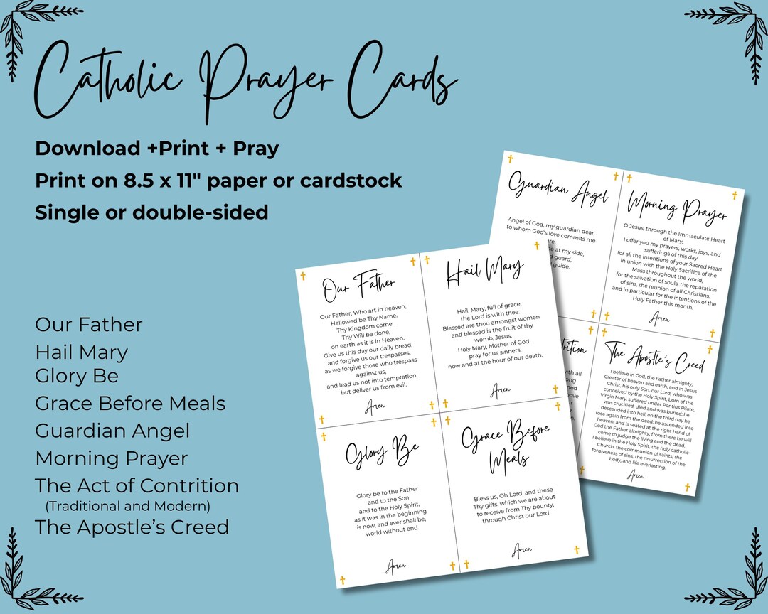 Elegant Catholic Prayer Cards - Printable Set of 8 - Etsy
