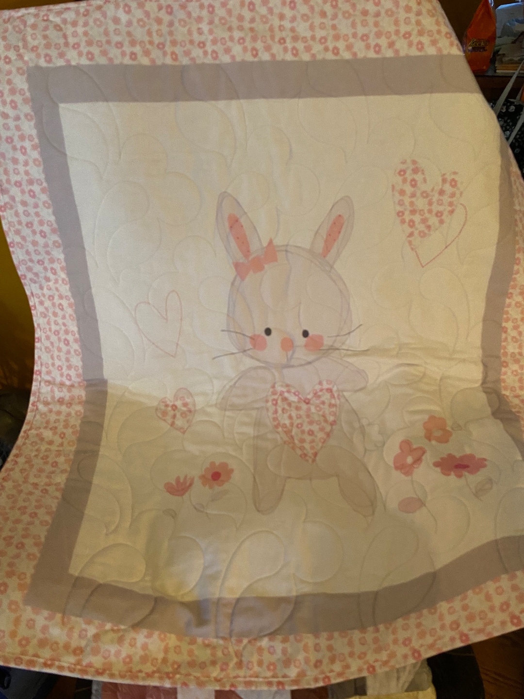 Girly Bunny Quilt , Baby Blanket, Shower Gift, Handmade Baby Quilt ...
