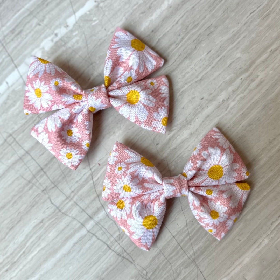 Pink Flower Bow, Light Pink Bow, Daisy Bow, Flower Hair Accessories ...