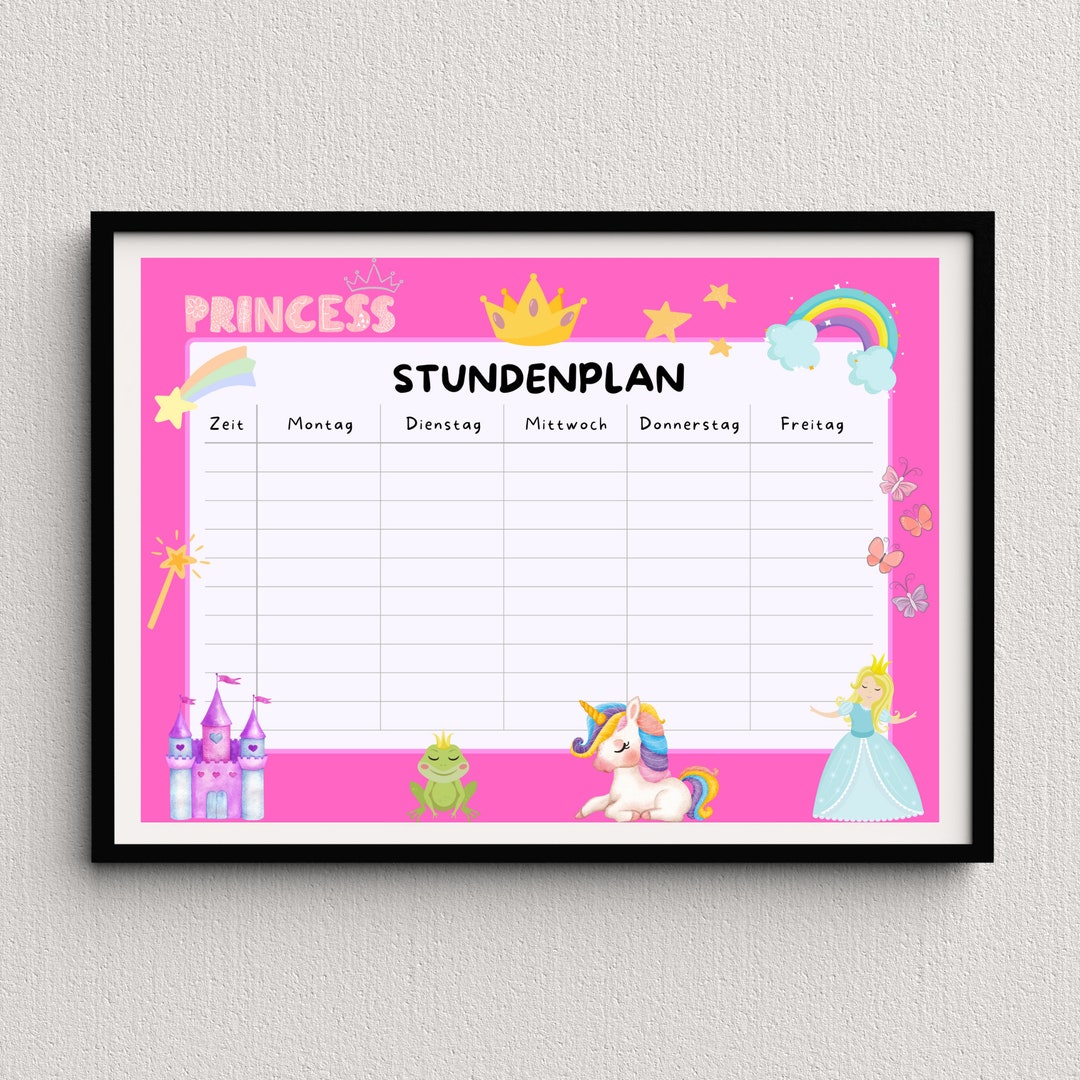 School Timetable for Children to Print Out Yourself, Pink Princess ...