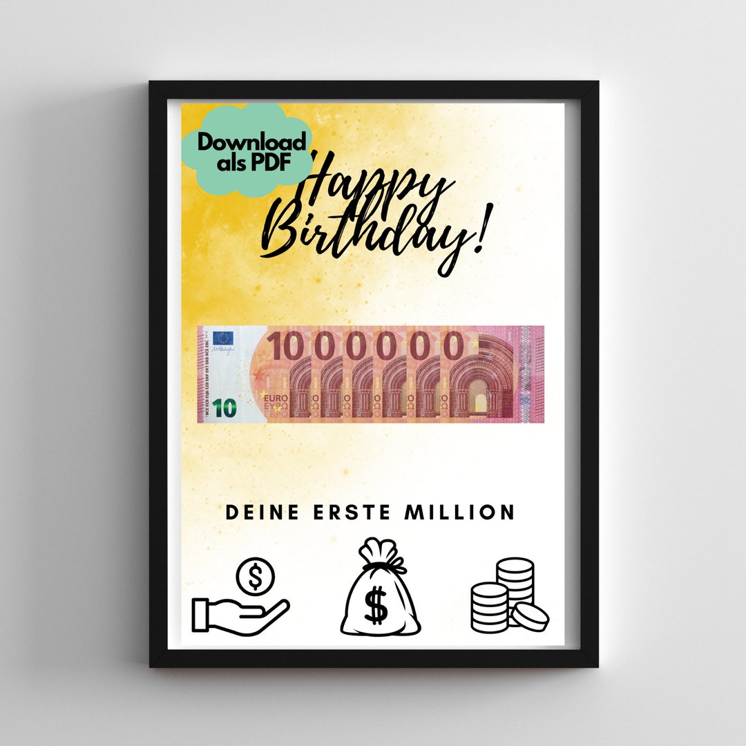 Money Birthday Gift, Printable Money Gift, Your First Million, Digital ...