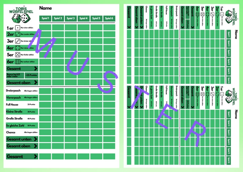 PDF Game Block, Yatzy, Yahtzee, Kniffel Dice Game in DIN A4 and A5 ...