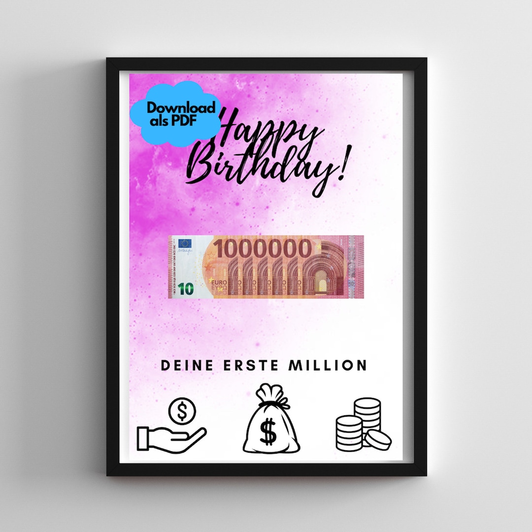 Money Birthday Gift, Printable Money Gift, Your First Million, Digital ...