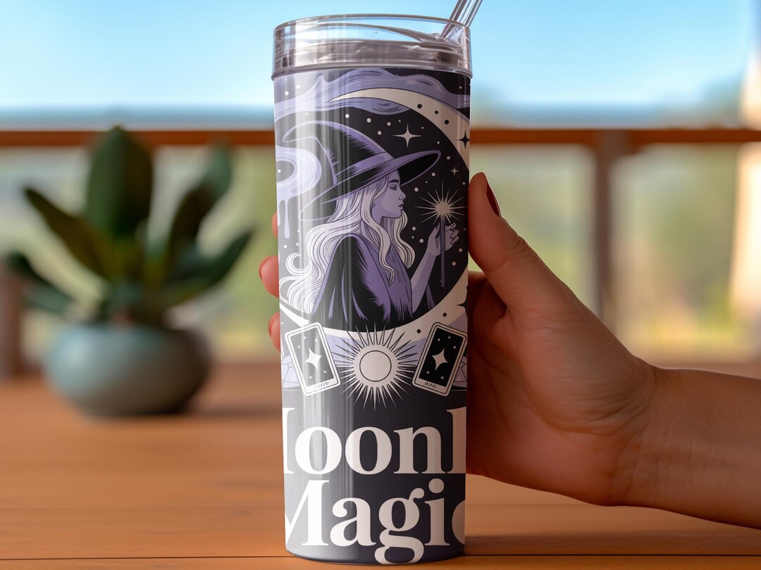 Celestial Witch Tumbler Wrap | Moonlit Magic Aesthetic PNG | Purple ...