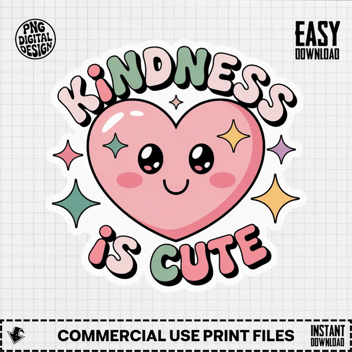 Kindness Heart Clipart: Kawaii Pastel Sticker Design (PNG Download) - Etsy