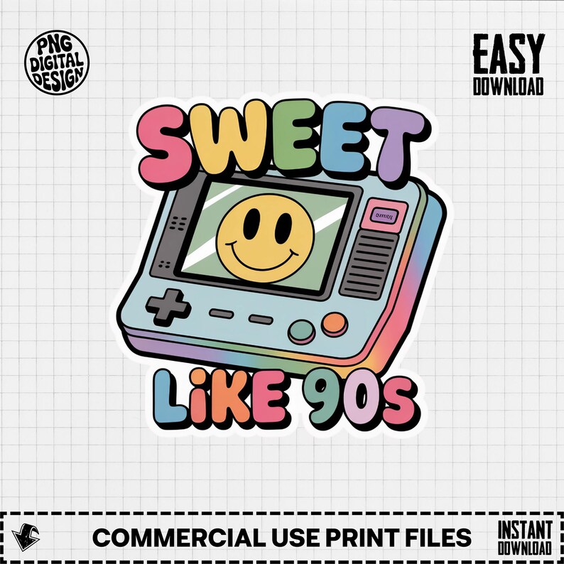 90s Retro Game Console Clipart, Kawaii Smiley Face PNG (digital ...