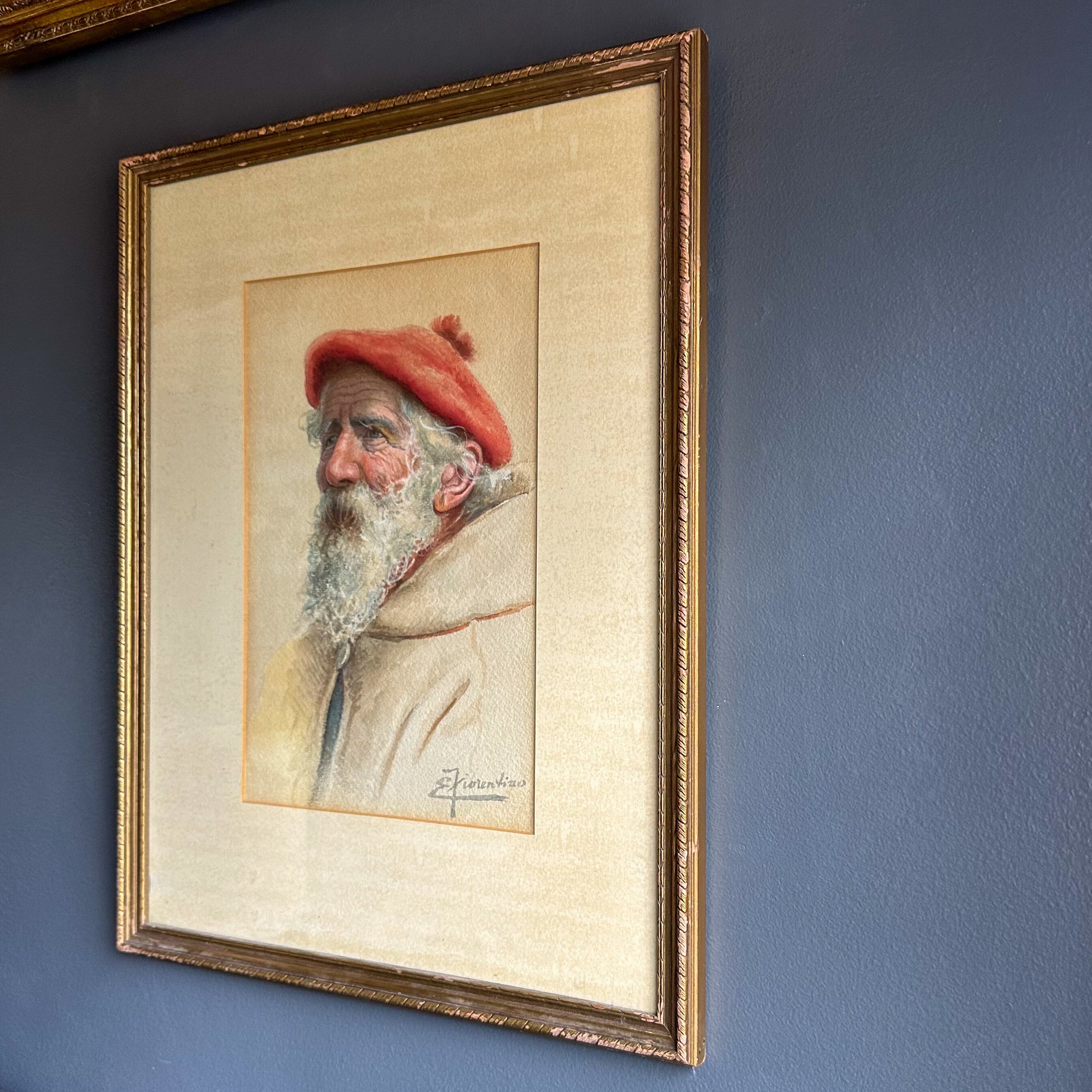 Signed portrait of an Italian Man Watercolor on Paper, Enrico ...