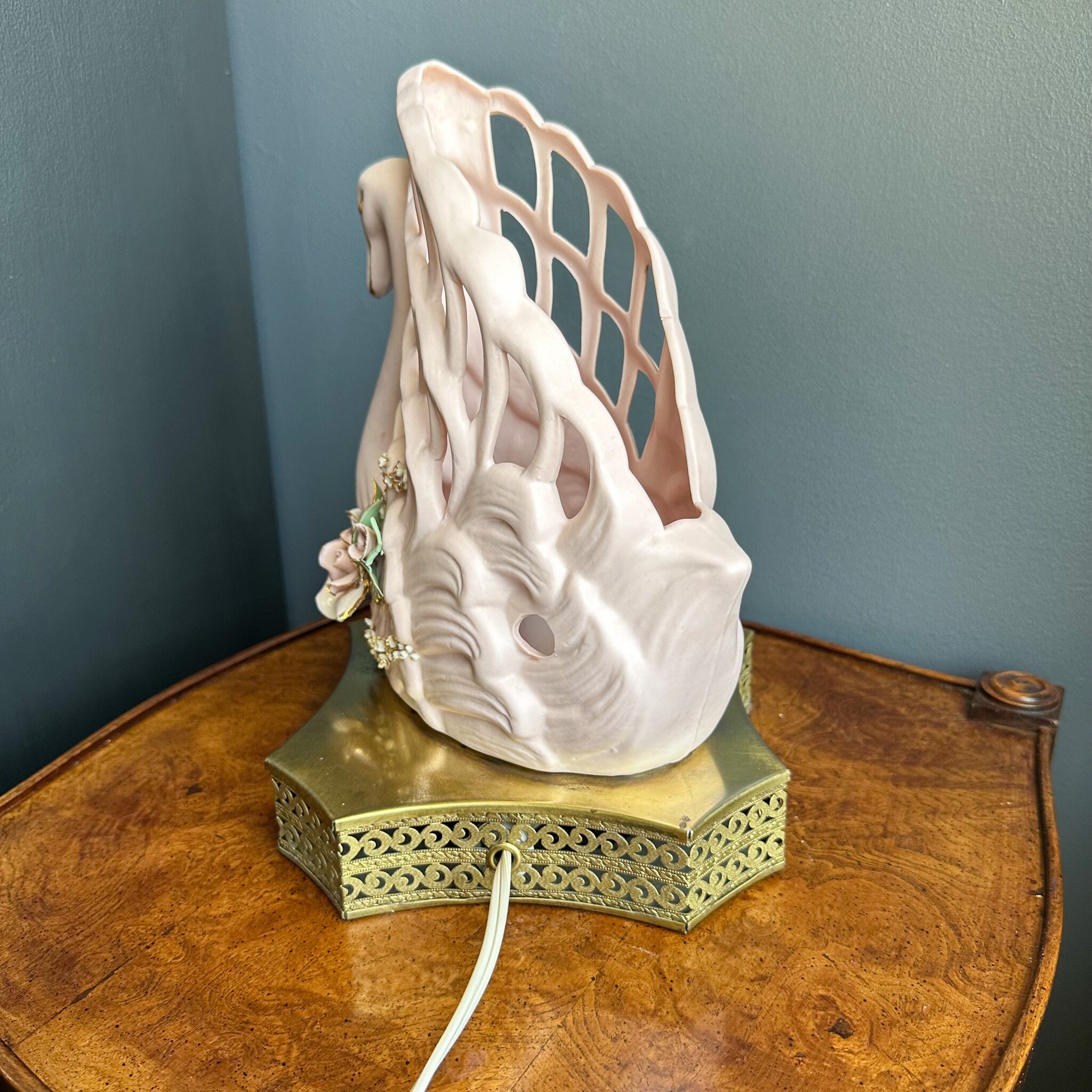 Antique Vintage Swan Table Lamp, Brass Desk Lamp, Ceramic Swan Figurine ...