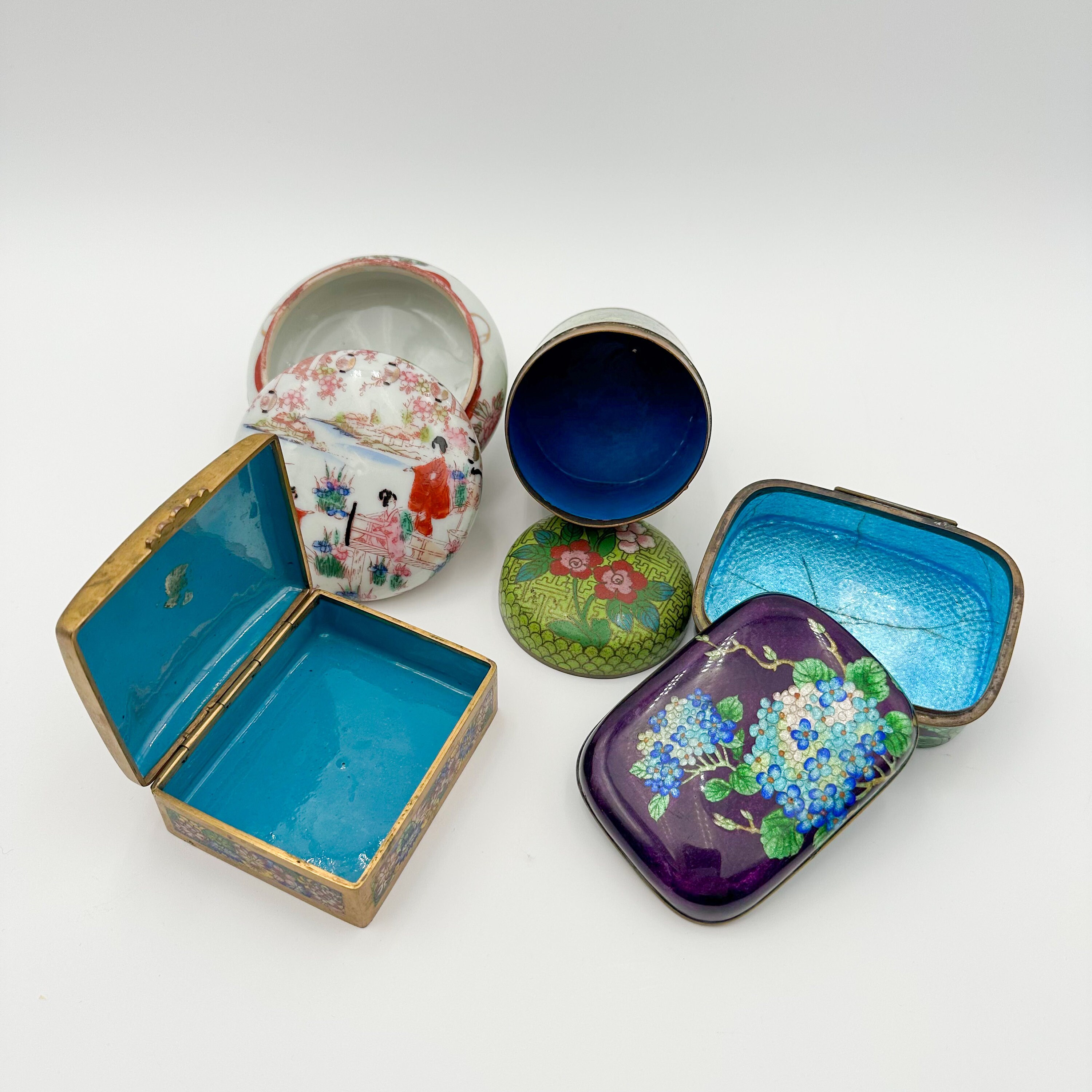 Antique Enameled Brass Trinket Boxes, Hand-painted Trinket Boxes ...