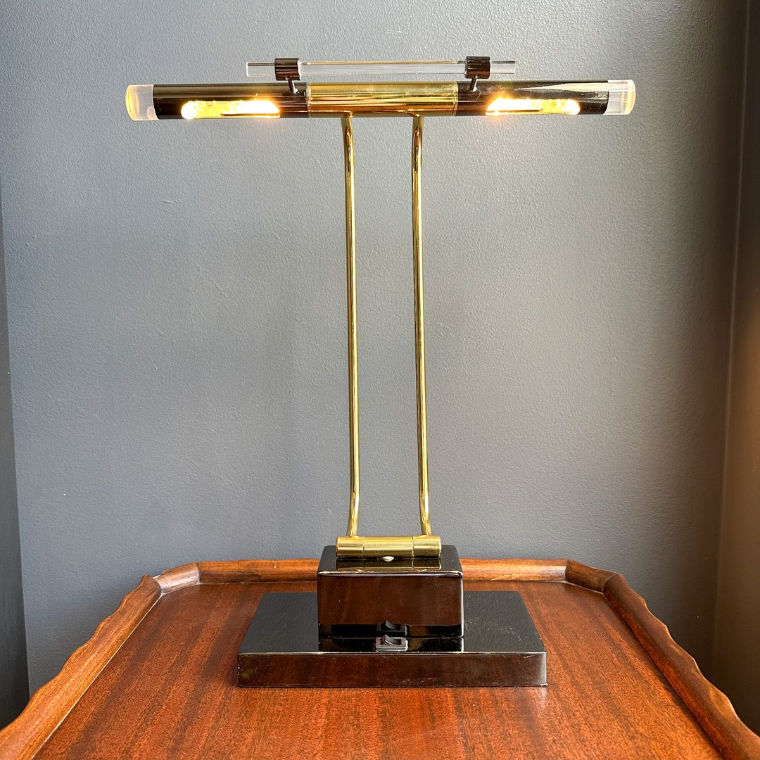 MCM Desk Lamp, Vintage Brass & Acrylic Office Lamp, Presidential Desk ...