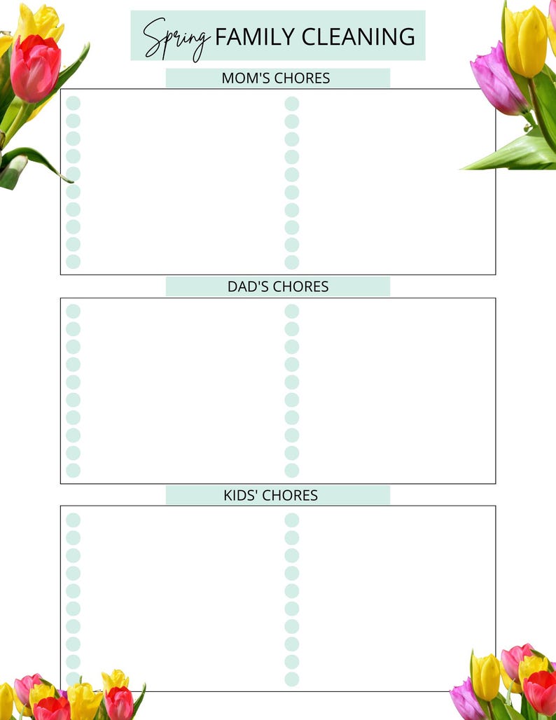 Family Spring Cleaning Checklist - Etsy