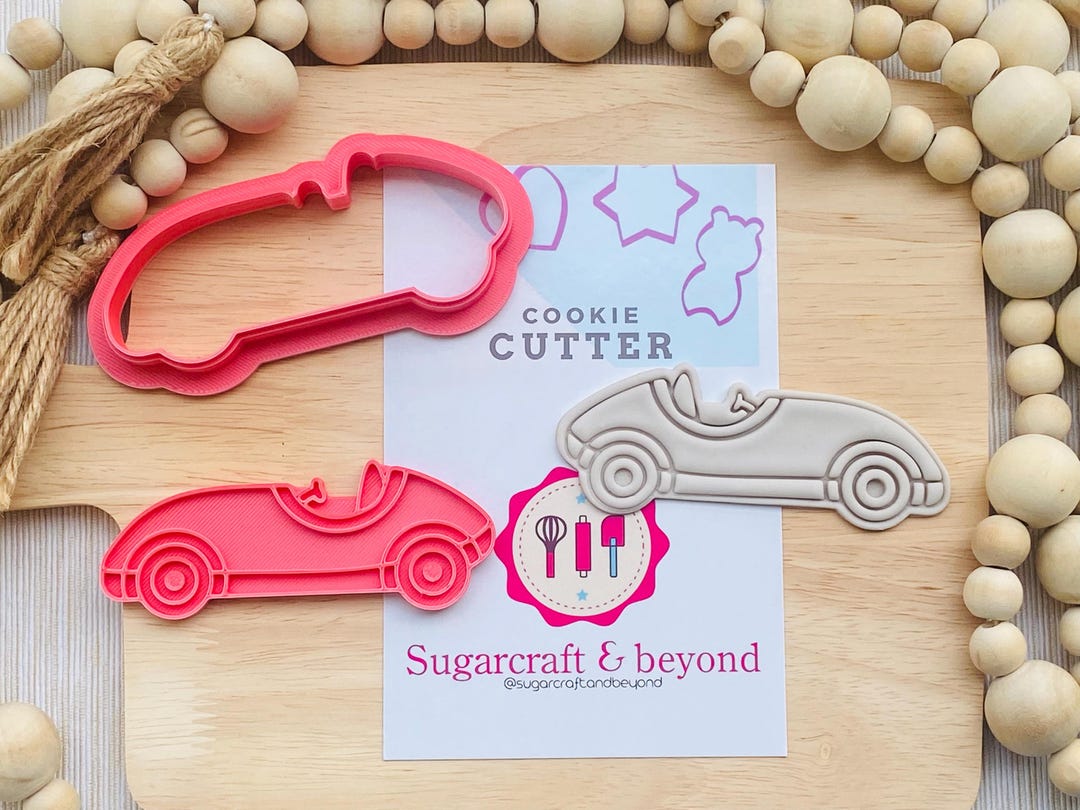Vintage Race Car Shaped Cookie Cutter and Stamp Set.2 PCS. Decorated ...