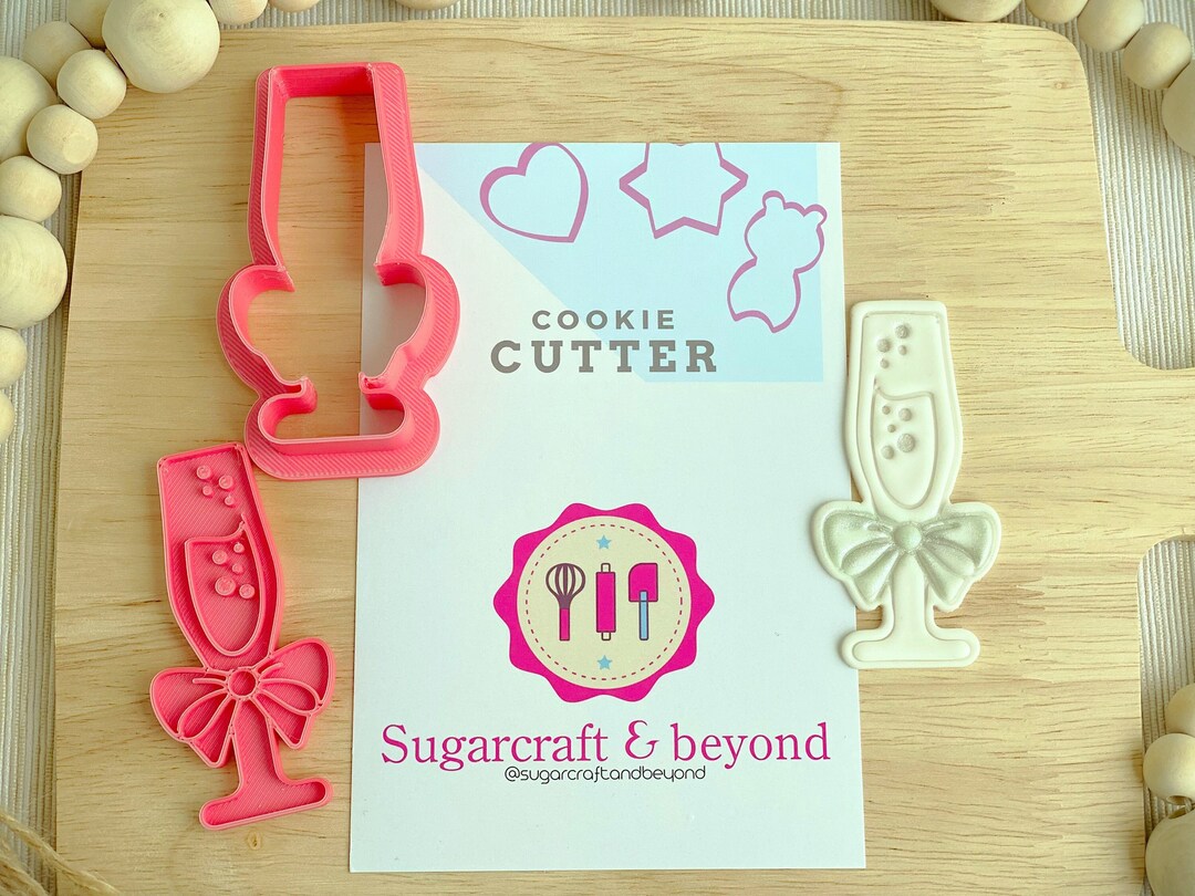 Champagne Glass Shaped Cookie Cutter and Stamp Set. 2 PCS. Engagement ...