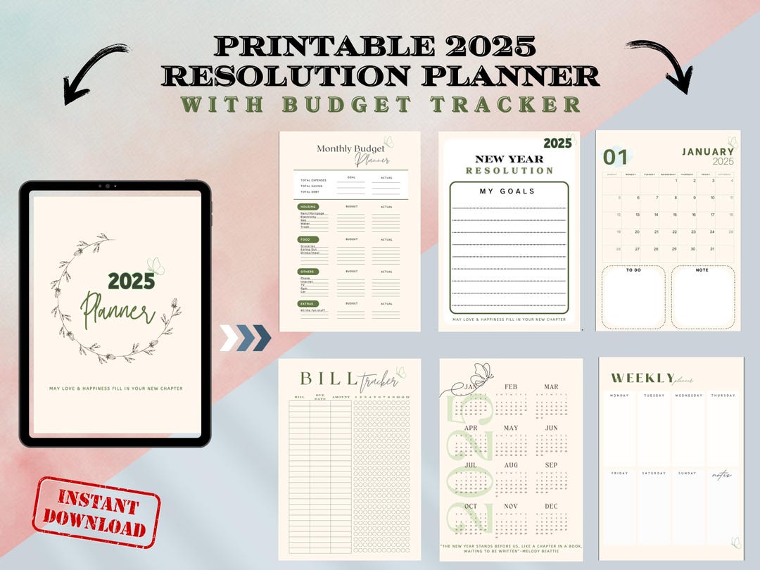 2025 New Year Resolution Printable Planner With Budget Tracker/2025 ...