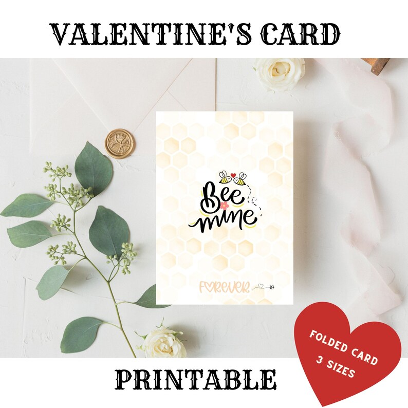 Valentine's Day Card Bee Theme-printable Folded Card - Etsy