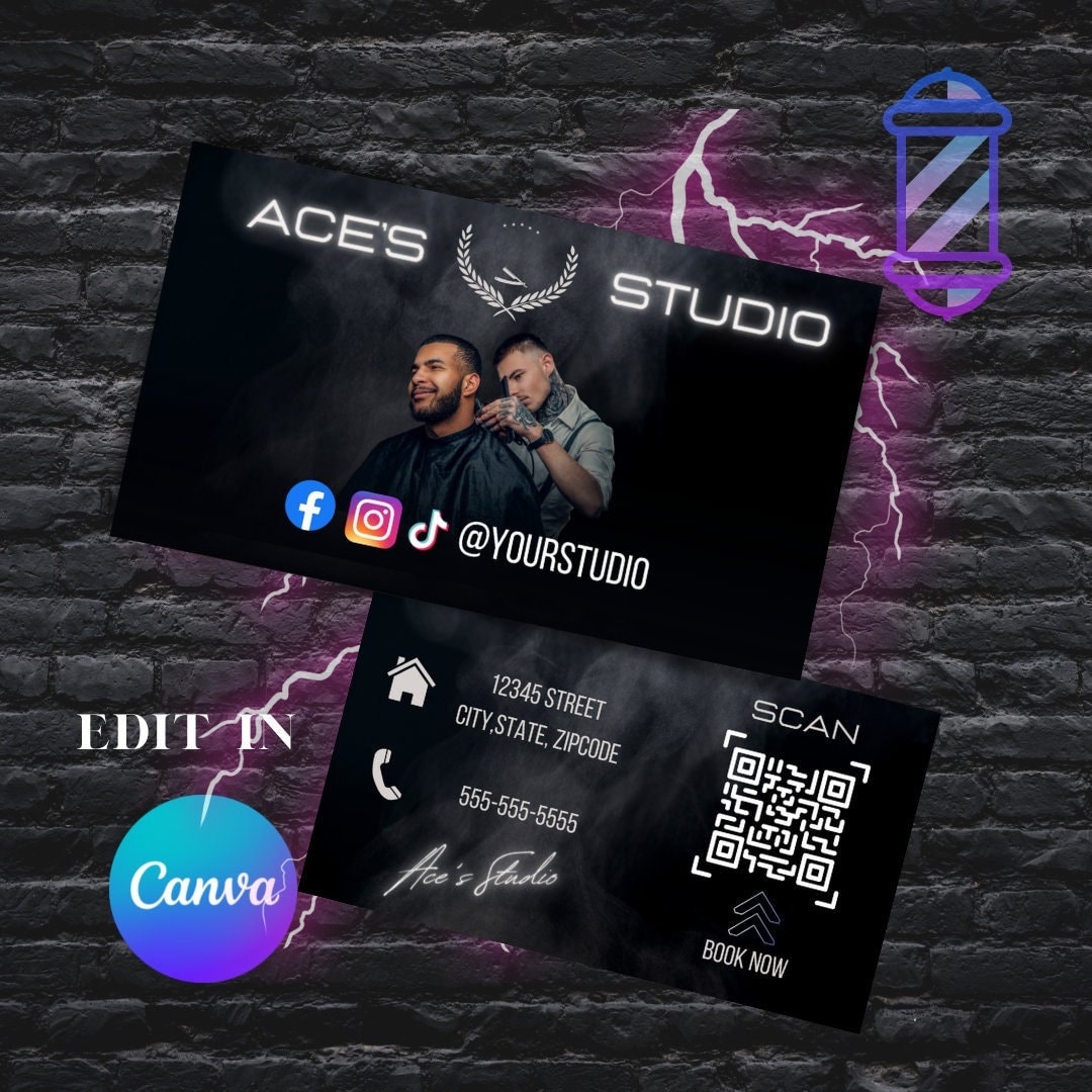 Barber Business Card | Digital Business Card | Editable Business Card ...