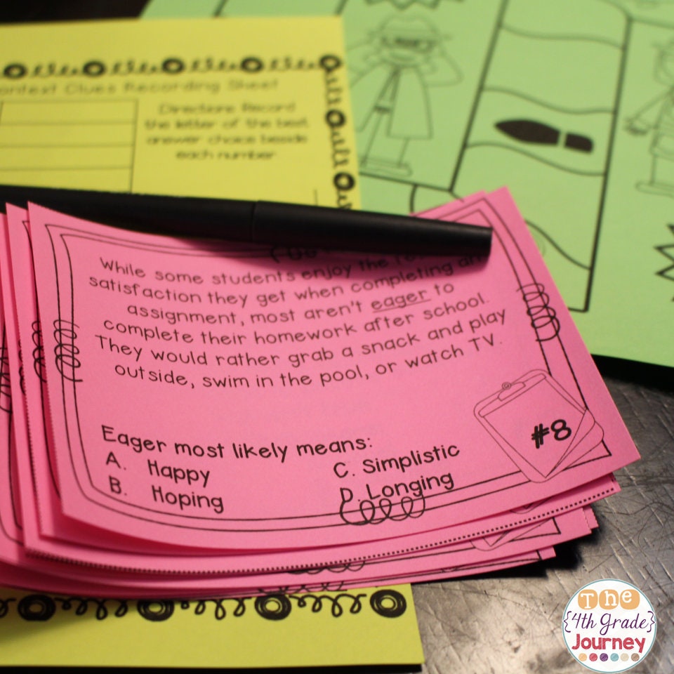 Context Clues Task Cards: 32 DIFFERENTIATED Task Cards + Game Boards ...