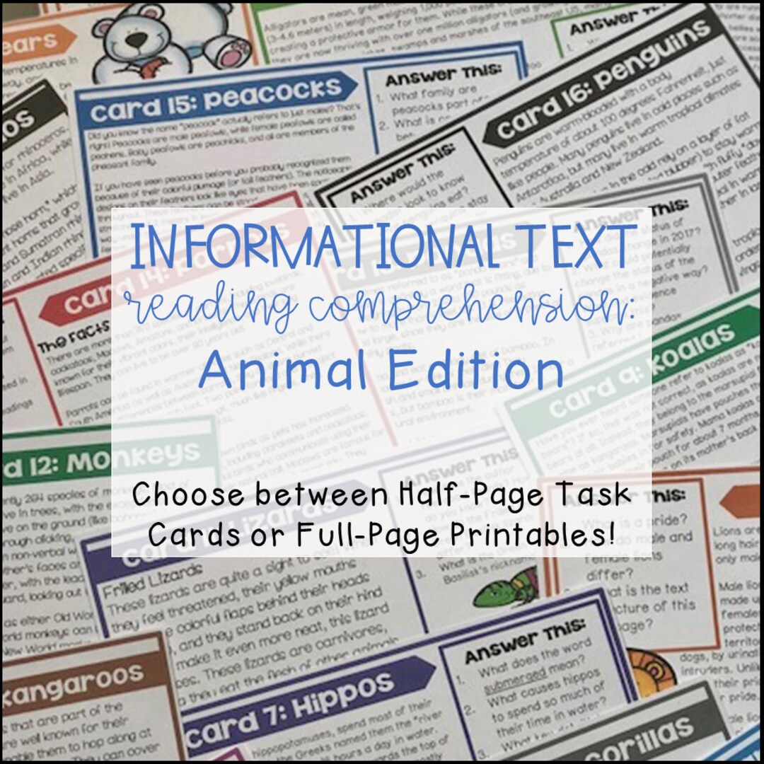 Reading Comprehension Passages | Questions | Task Cards INSTANT ...