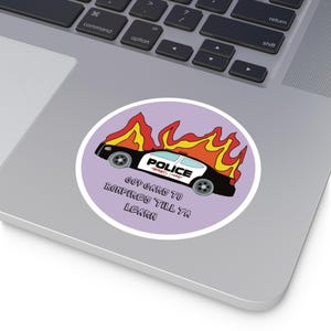 Funny Police Car Bonfire Round Stickers, Laptop Decals, Party Favors ...