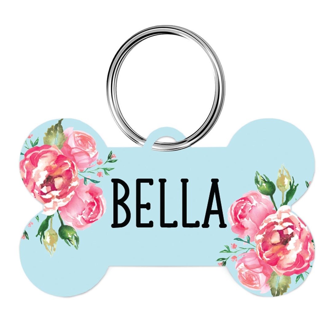 Dusty Rose Flower Custom Dog Tag, Dog ID Tag, Cat Tag, Name Tag, Cute ...
