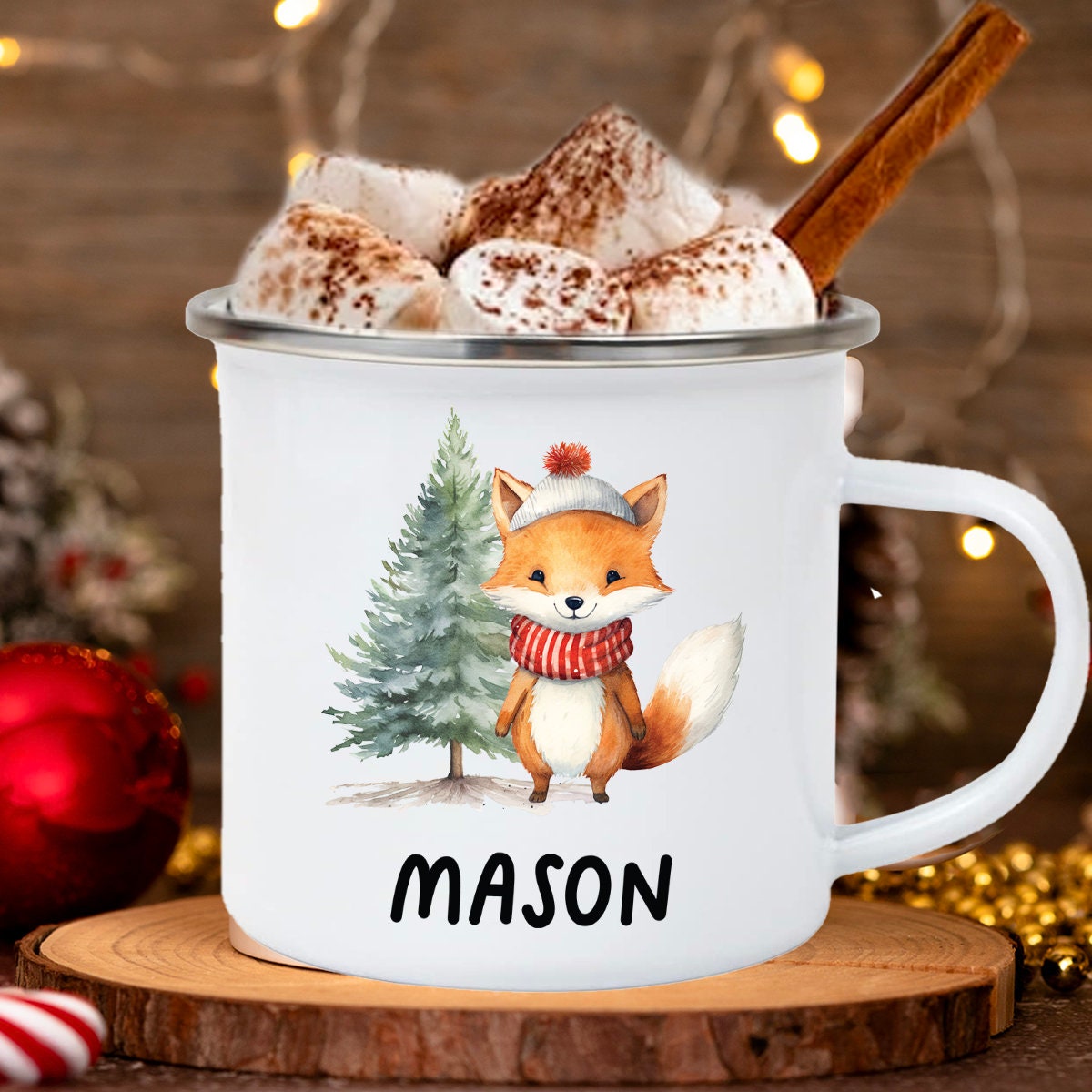 Personalized Hot Chocolate Mug for Kids, Kids Christmas Enamel Mug ...