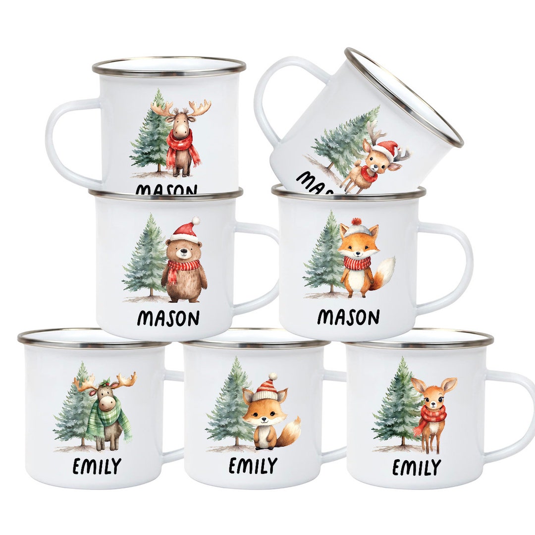 Personalized Hot Chocolate Mug for Kids, Kids Christmas Enamel Mug ...