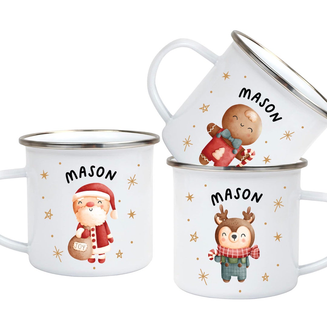 Personalized Hot Chocolate Mug for Kids, Kids Christmas Enamel Mug ...